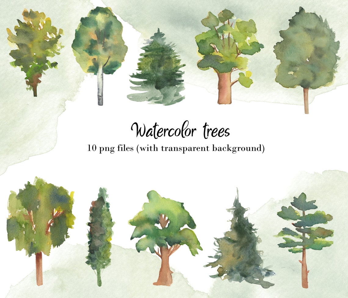 Watercolor Forest Trees Clipart: Nature Landscape (PNG Download) - Etsy