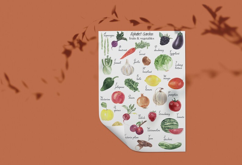 Watercolor Food Alphabet Print: Fruits & Vegetables, Nursery Decor ...