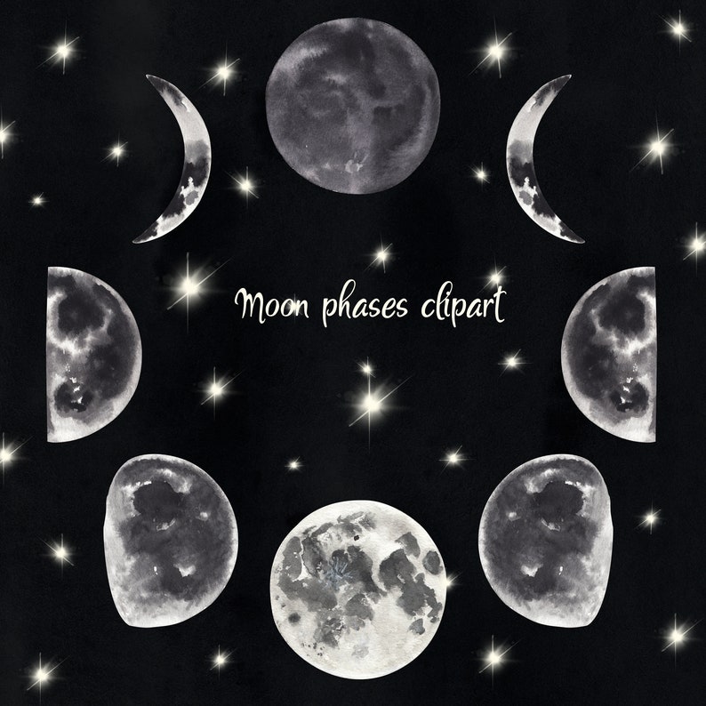 Watercolor Moon Phases Clipart Celestial Clipart Watercolor Space ...