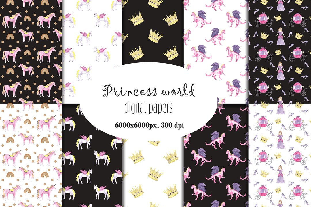 Princess Seamless Patterns Kids Digital Paper Watercolor - Etsy
