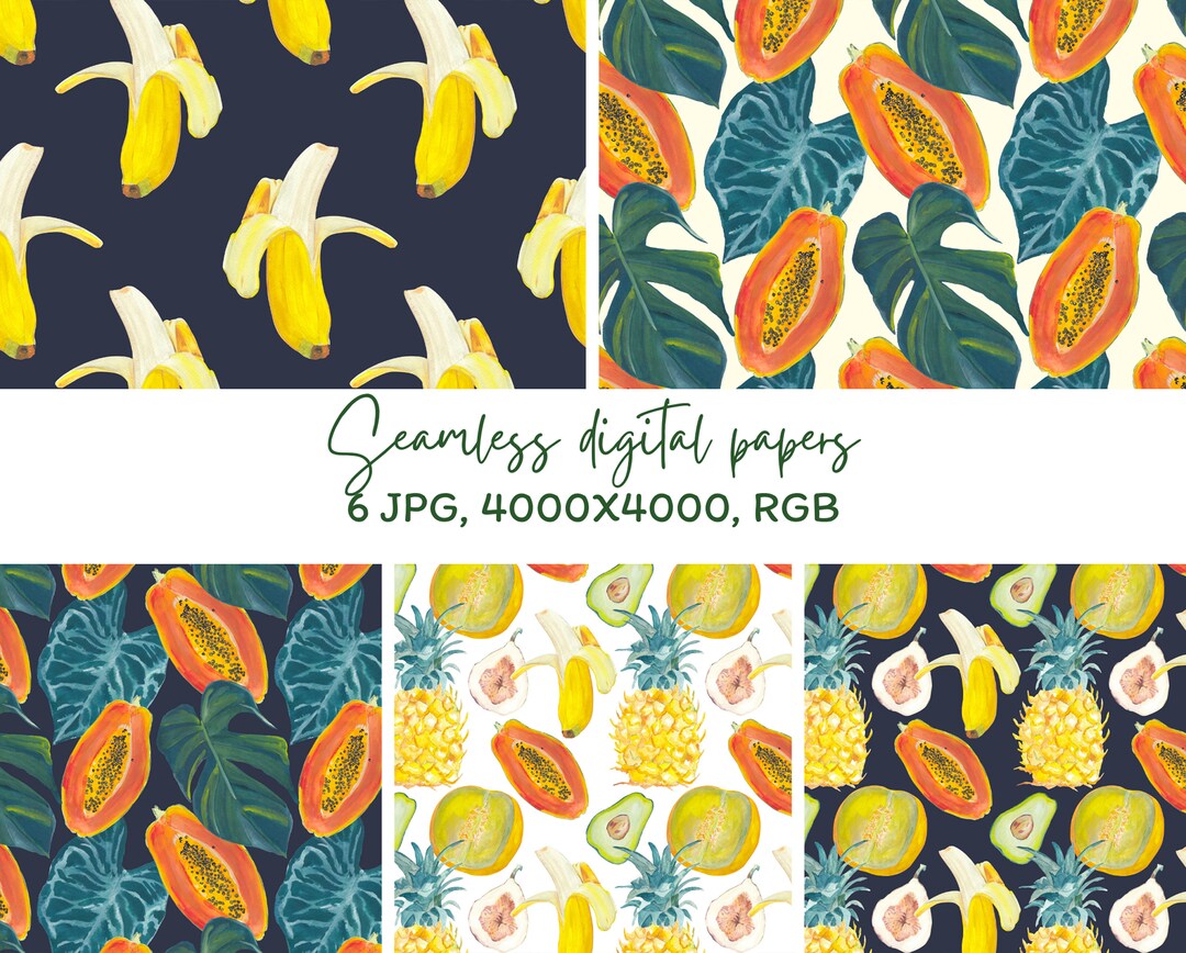 Tropical Fruits Digital Paper Seamless Patterns With Hand Painted ...