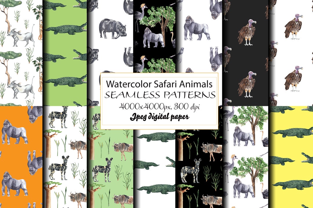 Watercolor Seamless Patterns Digital Paper Watercolor Clipart Safari ...