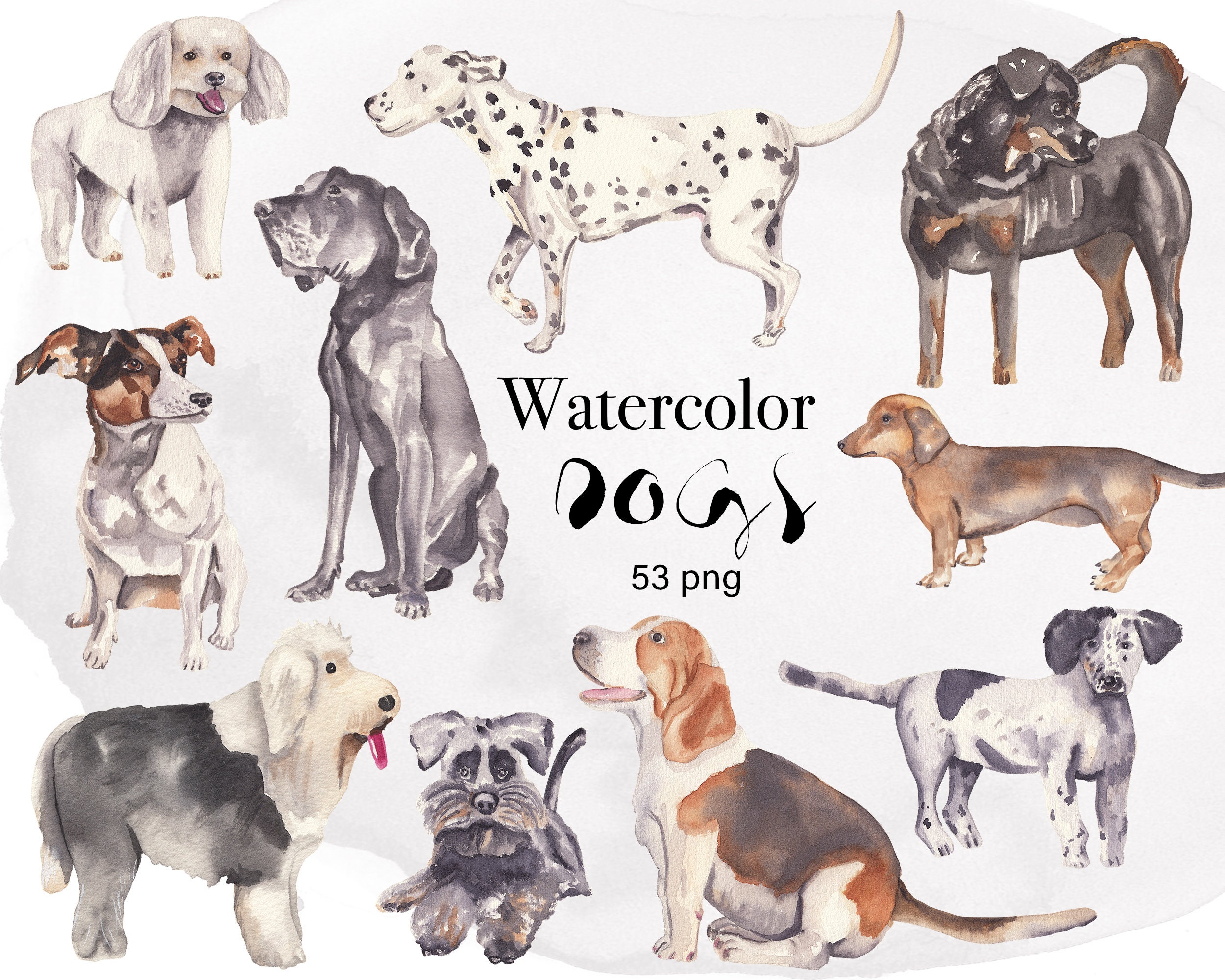Watercolor Dogs Clipart Dogs Breeds Illustrations English Bulldog ...
