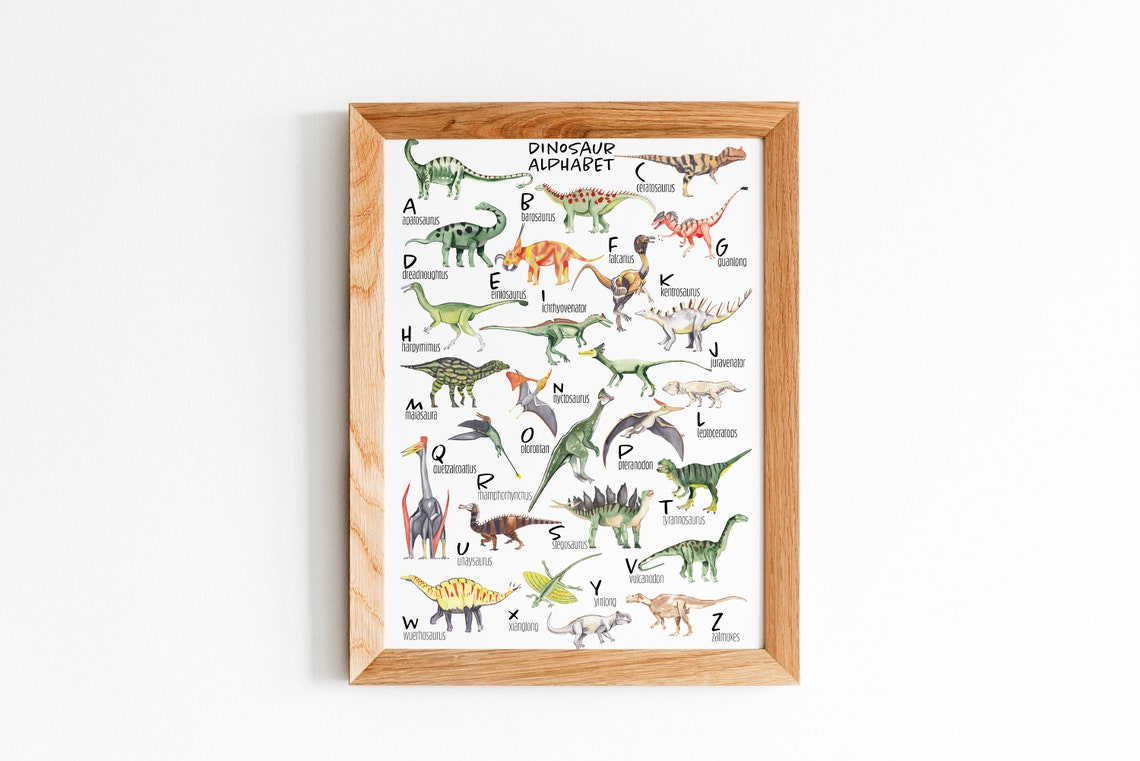 Watercolor Printable Dinosaur Alphabet Dino ABC Poster Hand Painted ...