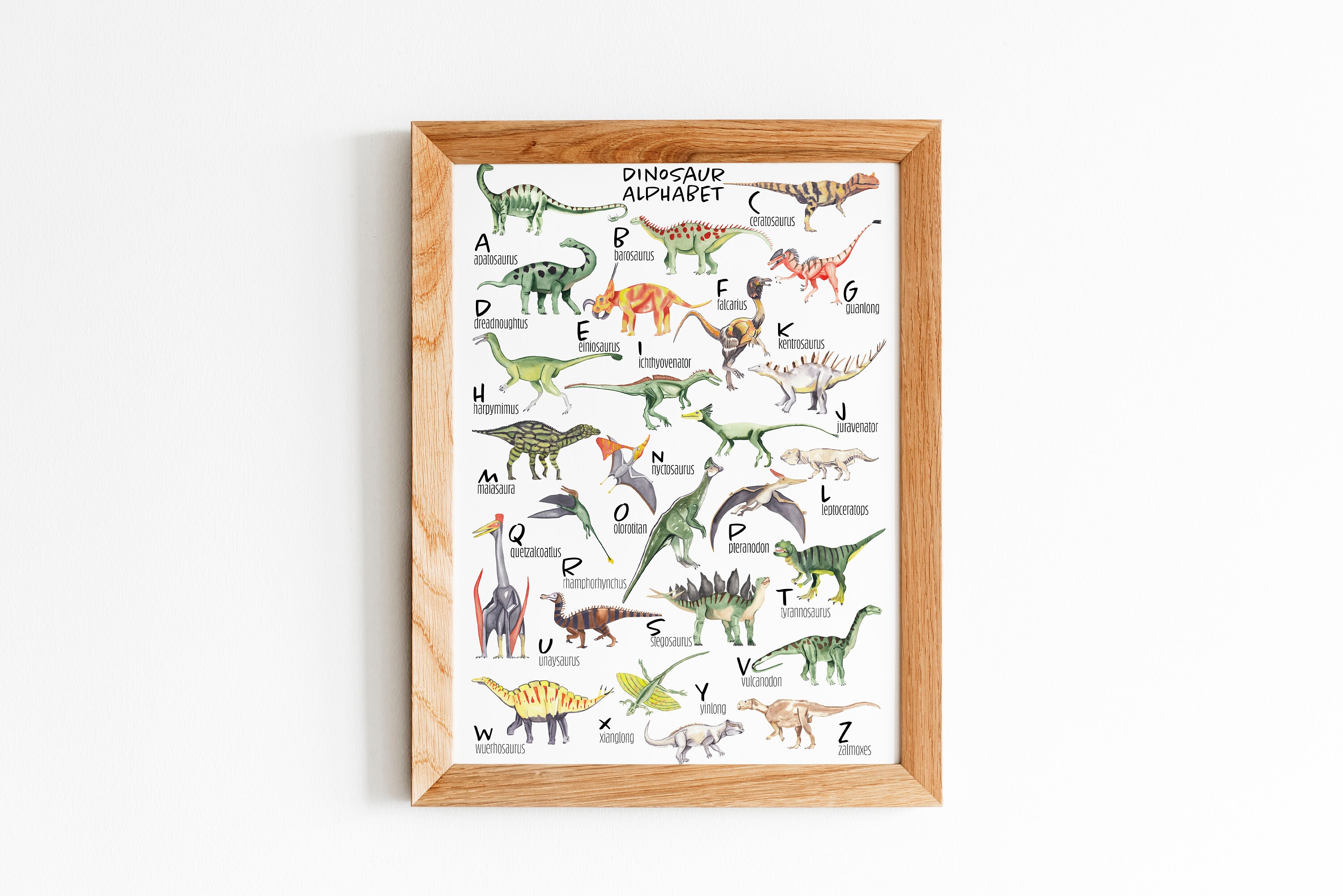 Watercolor Printable Dinosaur Alphabet Dino ABC Poster Hand Painted ...