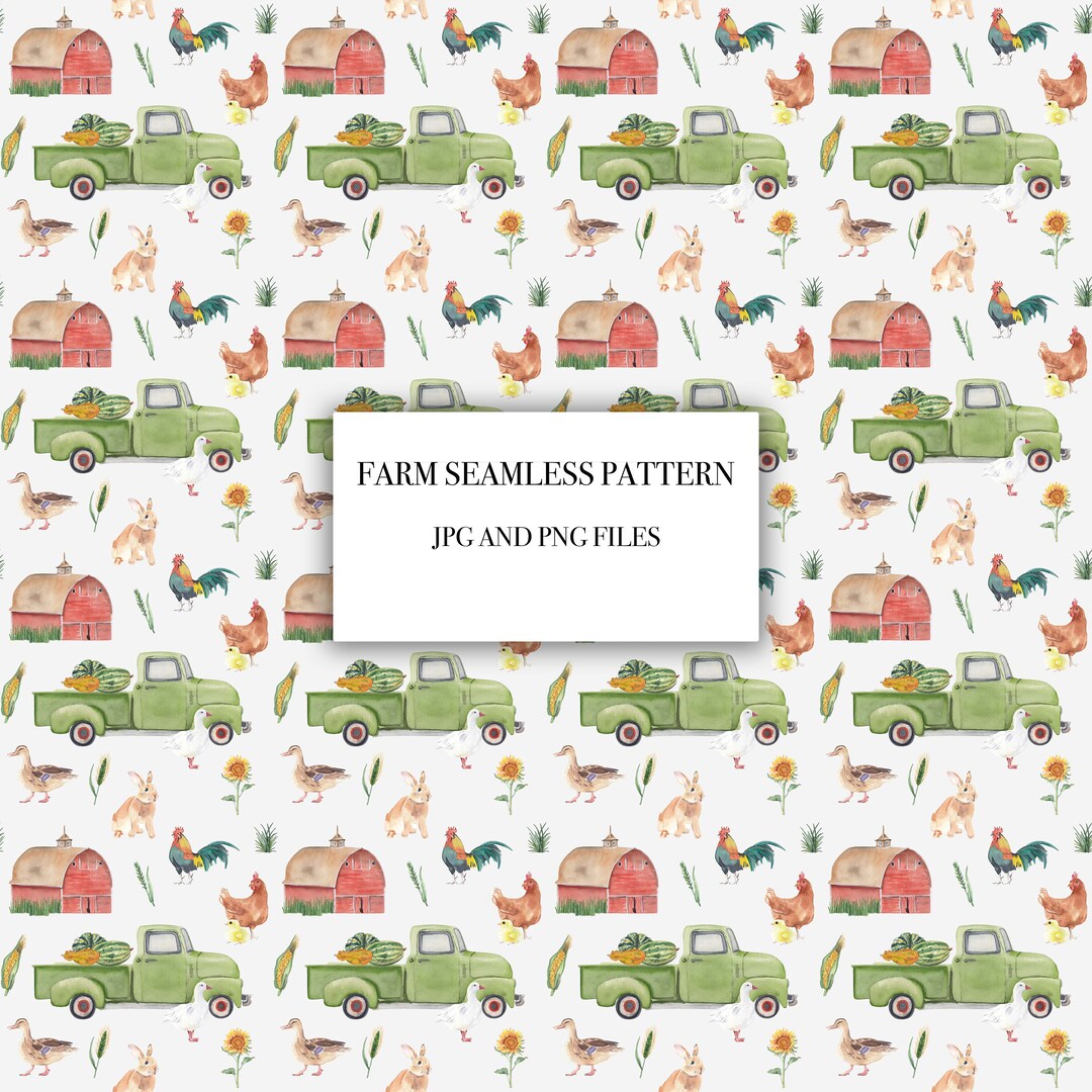 Farm Seamless Pattern Watercolor Kids Digital Paper Scrapbook Wrapping ...