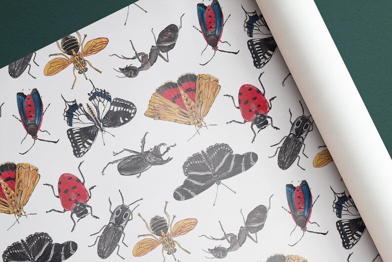 Seamless Digital JPG Papers With Colorful Insects Butterfly Bug Beetle ...