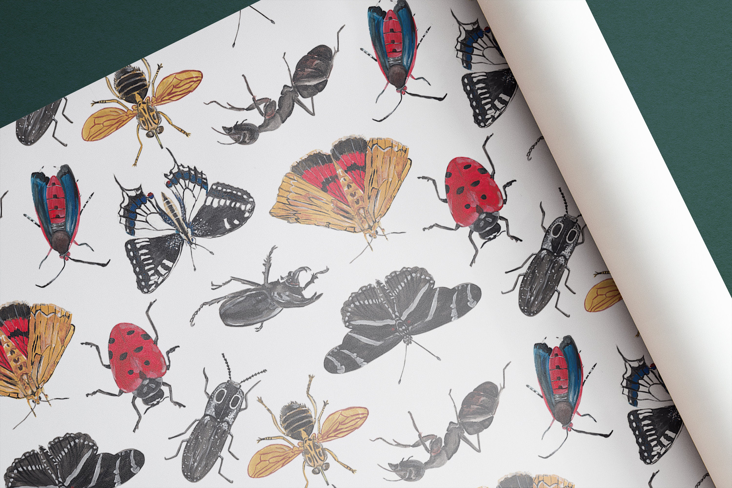 Seamless Digital JPG Papers With Colorful Insects Butterfly Bug Beetle ...