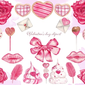 Valentine's Day Clipart, Watercolor Pink Illustrations Valentine's ...
