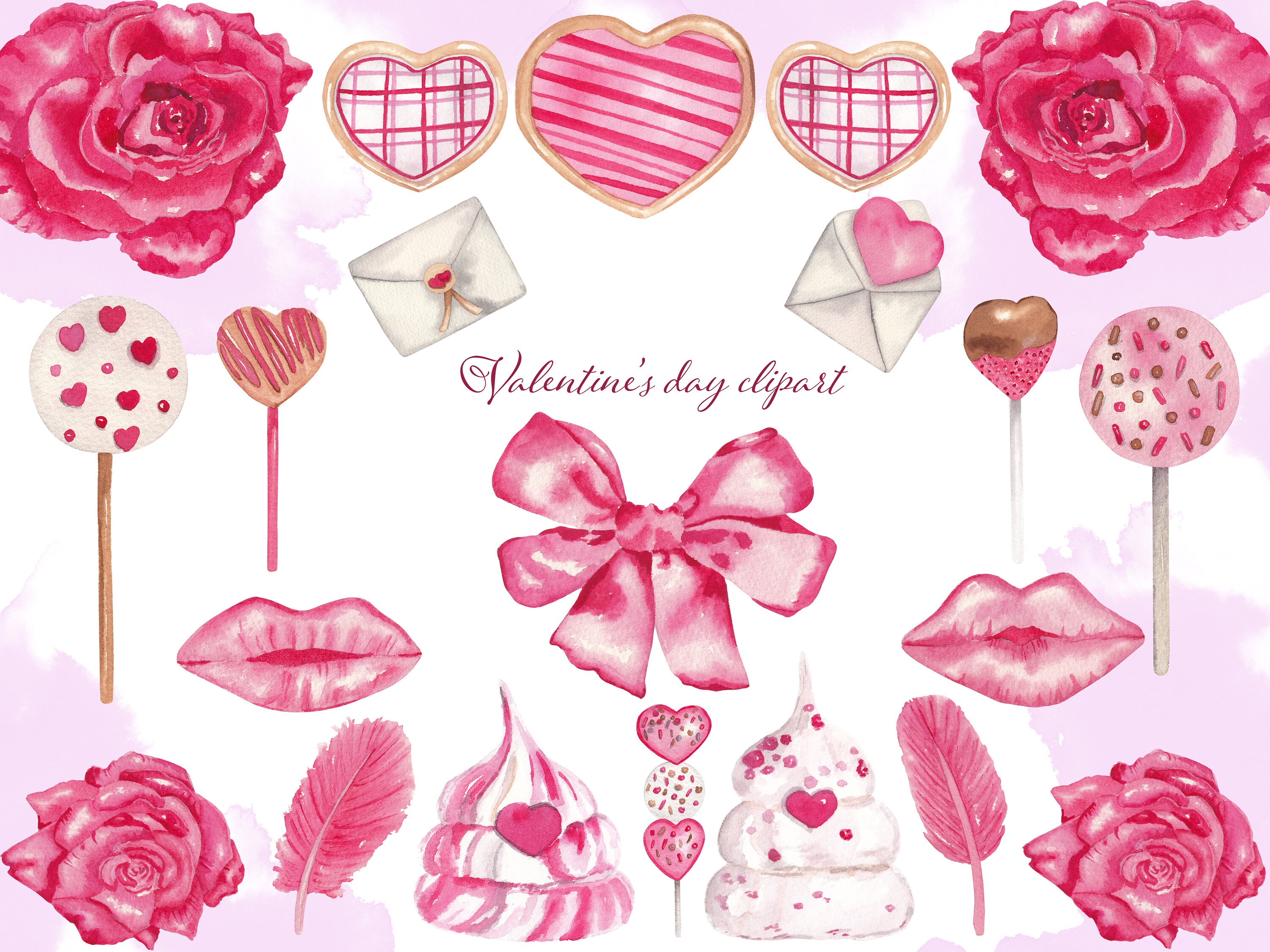 Valentine's Day Clipart Watercolor Pink Illustrations - Etsy