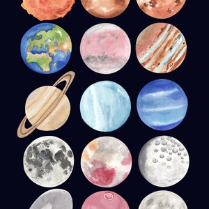Watercolor Planets Clipart Space Illustrations Solar System Dwarf ...