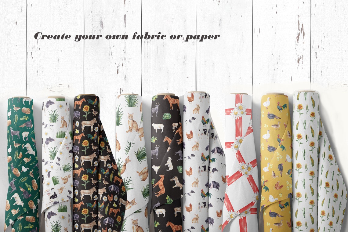 Watercolor Farm Digital Paper Seamless Patterns Watercolor Cute Animals ...