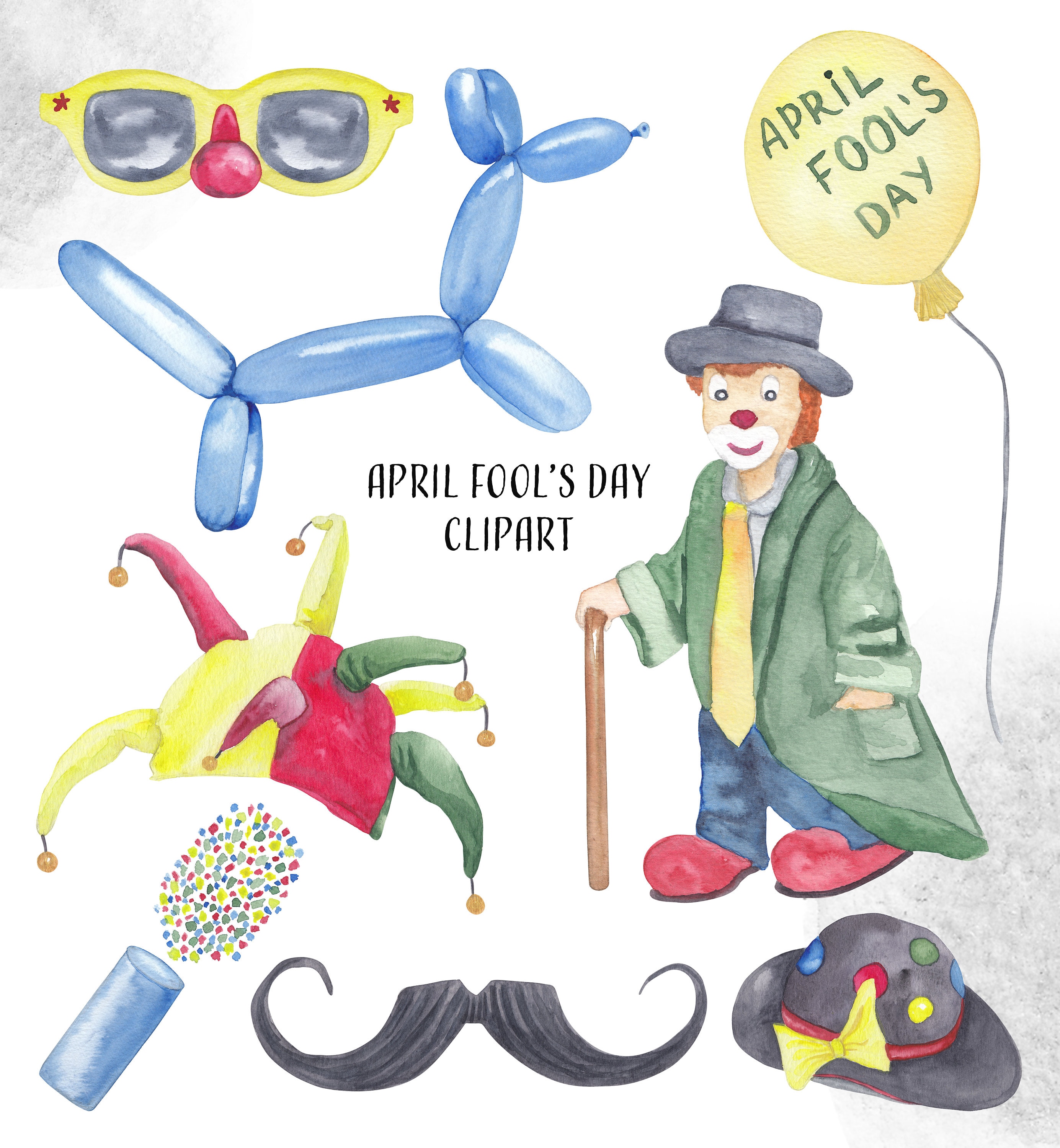 April Fool's Day Clipart Watercolor Illustration 1st April Joke Digital ...
