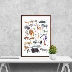 Watercolor Animal Printable Alphabet ABC Digital Poster With Safari ...