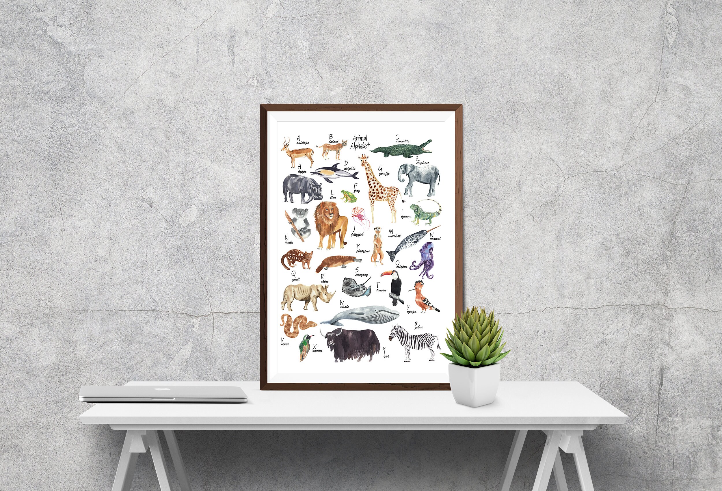 Watercolor Animal Printable Alphabet ABC Digital Poster With Safari ...