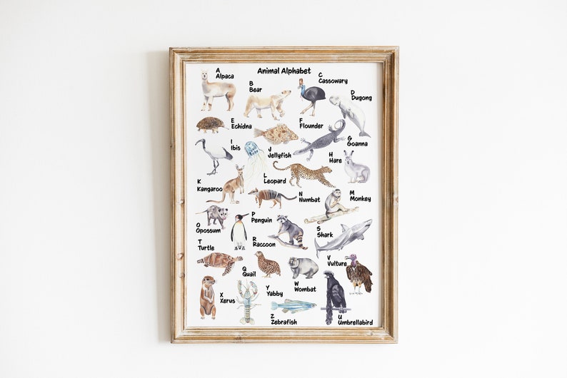 Watercolor Animal Printable Alphabet ABC Digital Poster Baby - Etsy