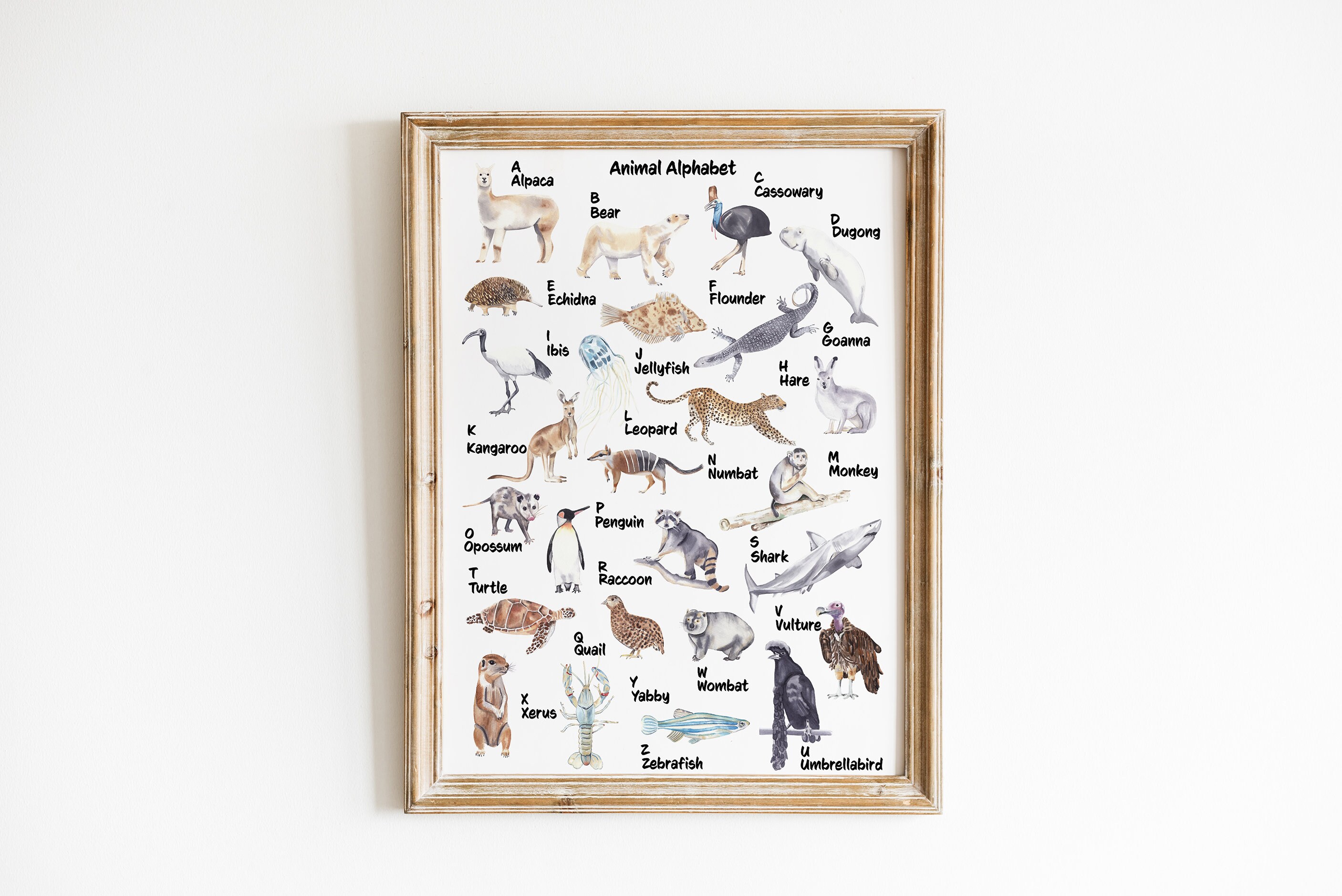 Watercolor Animal Printable Alphabet ABC Digital Poster Baby - Etsy