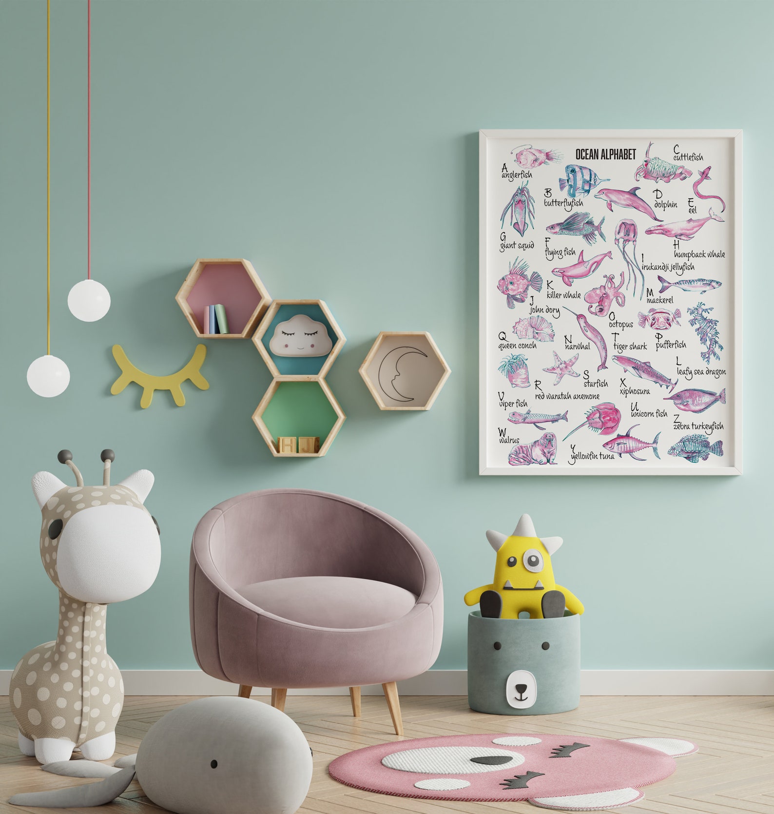 Ocean Alphabet Printable Poster Sea Life Animals Educational Classroom ...