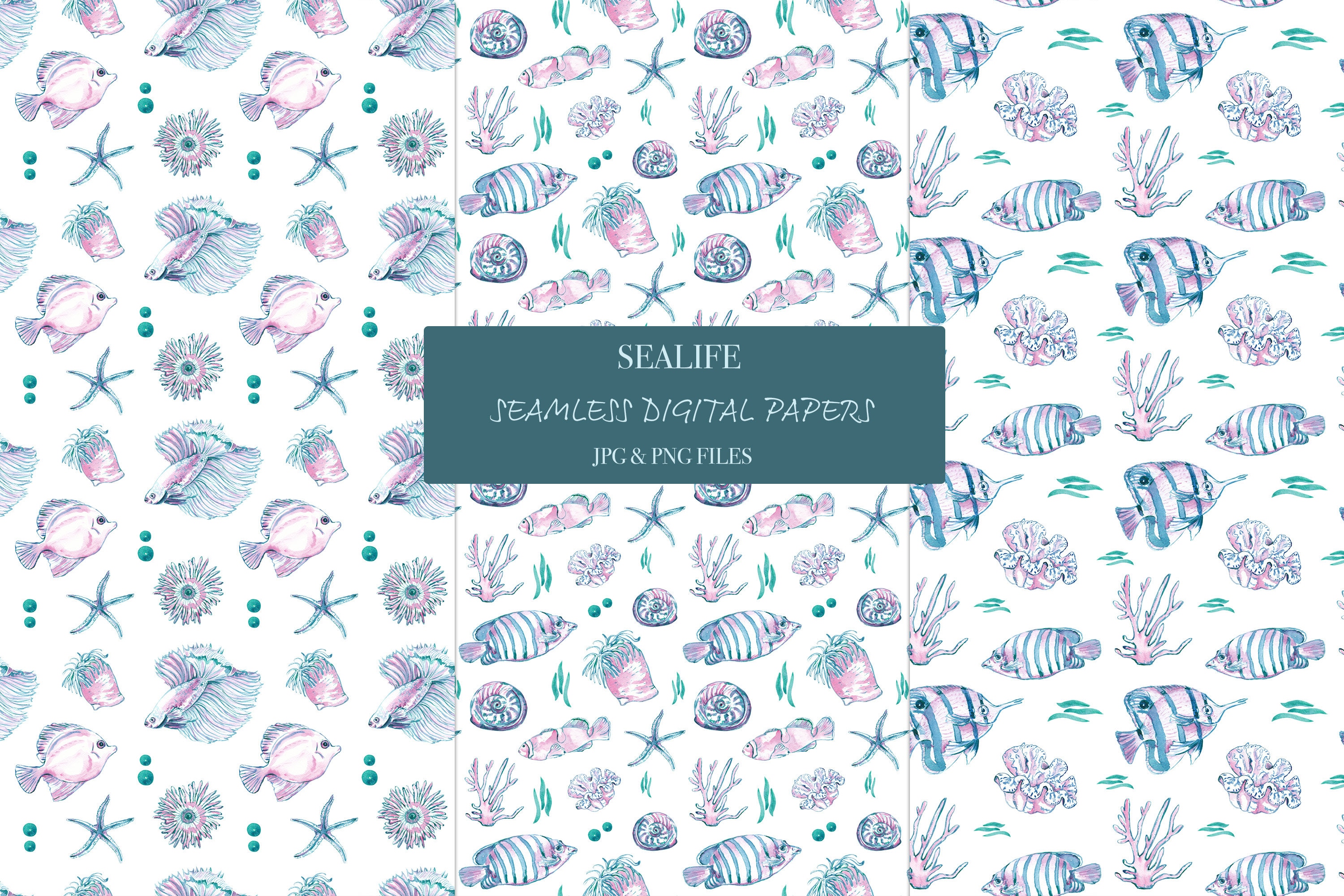 Sea Life Seamless Digital Papers Ocean Creatures Patterns - Etsy