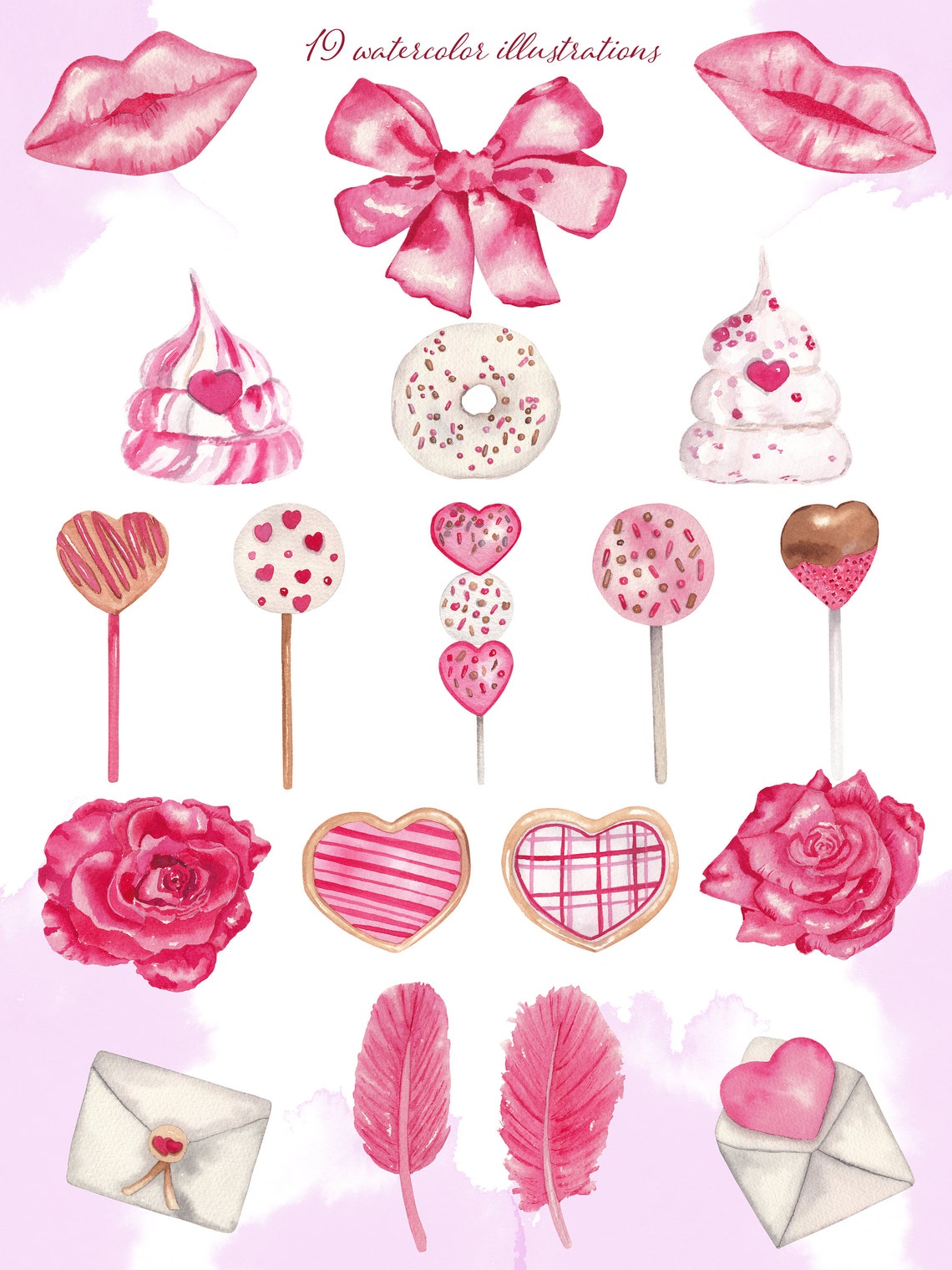 Valentine's Day Clipart Watercolor Pink Illustrations - Etsy