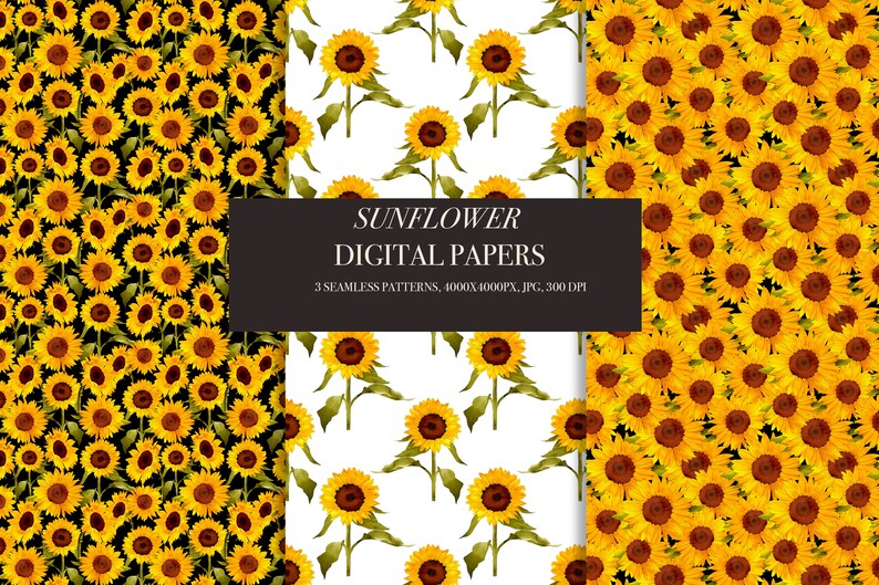 Sunflower Seamless Patterns Digital Paper Yellow Flowers Autumn ...