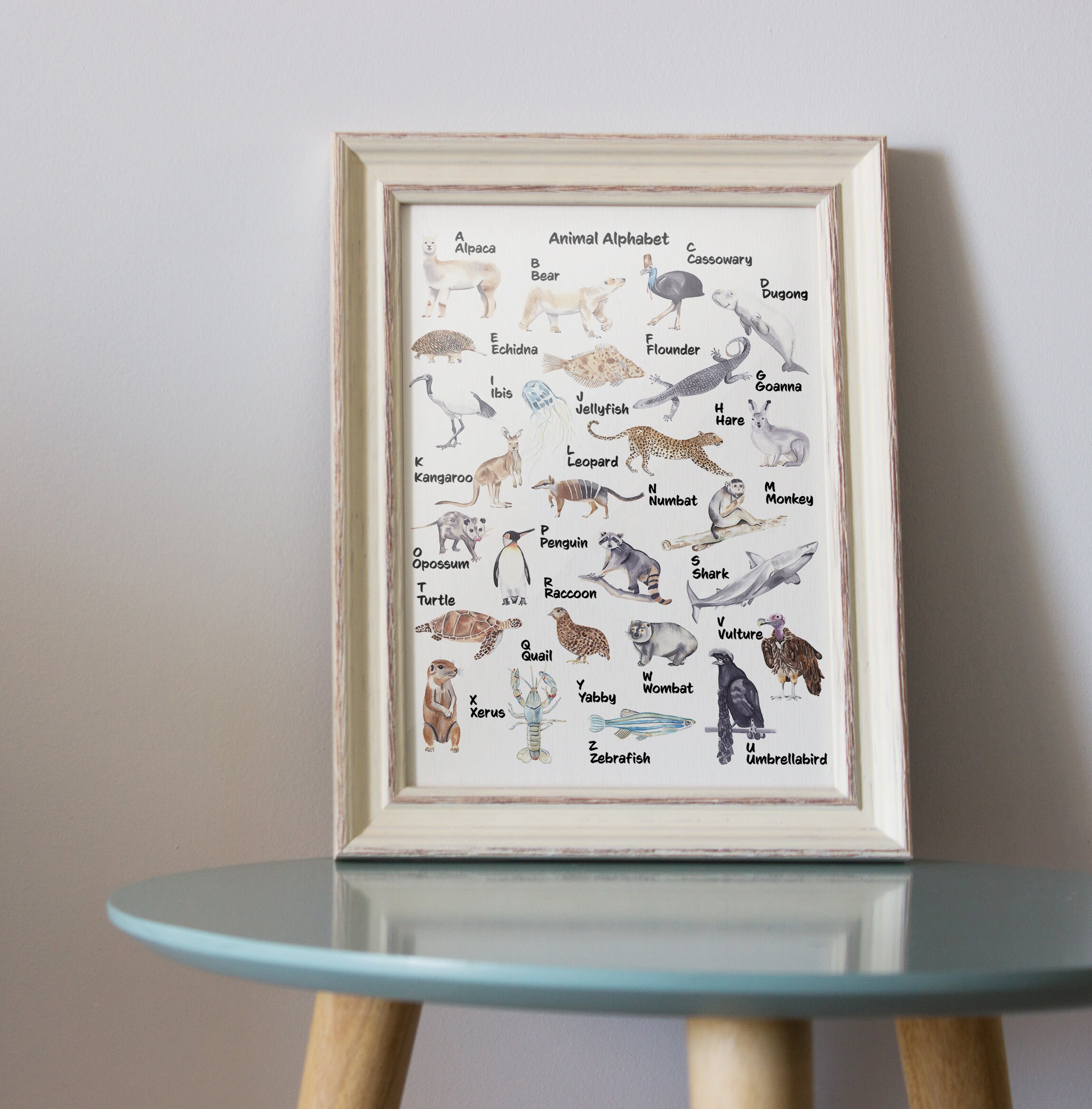 Watercolor Animal Printable Alphabet ABC Digital Poster Baby - Etsy