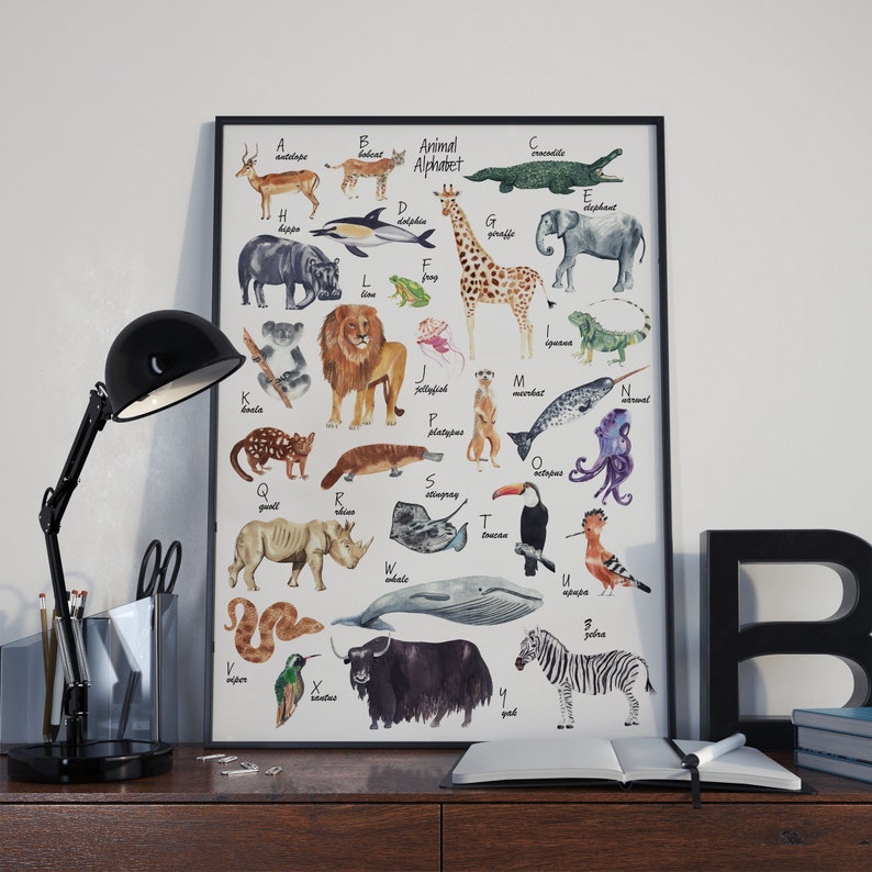 Watercolor Animal Printable Alphabet ABC Digital Poster With Safari ...