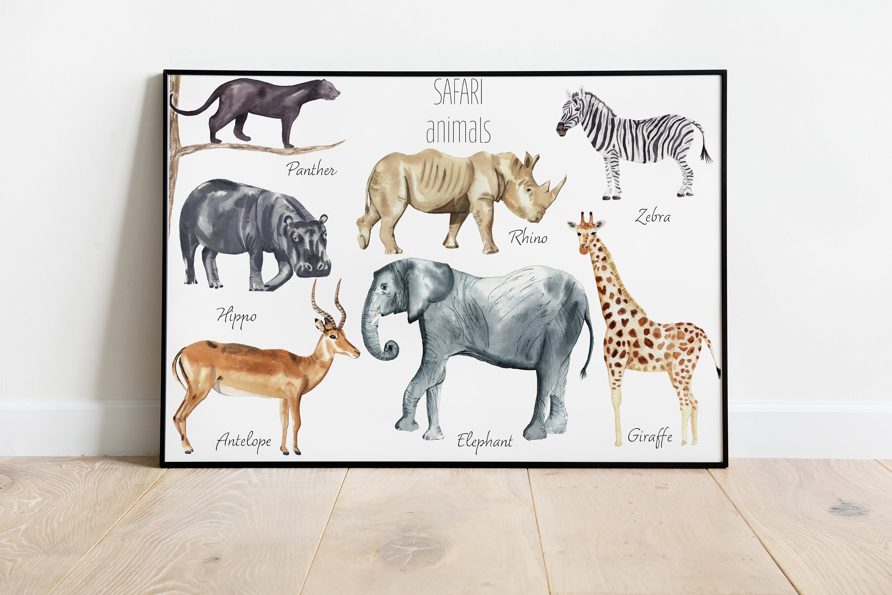 Watercolor Safari Animals Printable Poster, Print, Nursery Wall Art ...