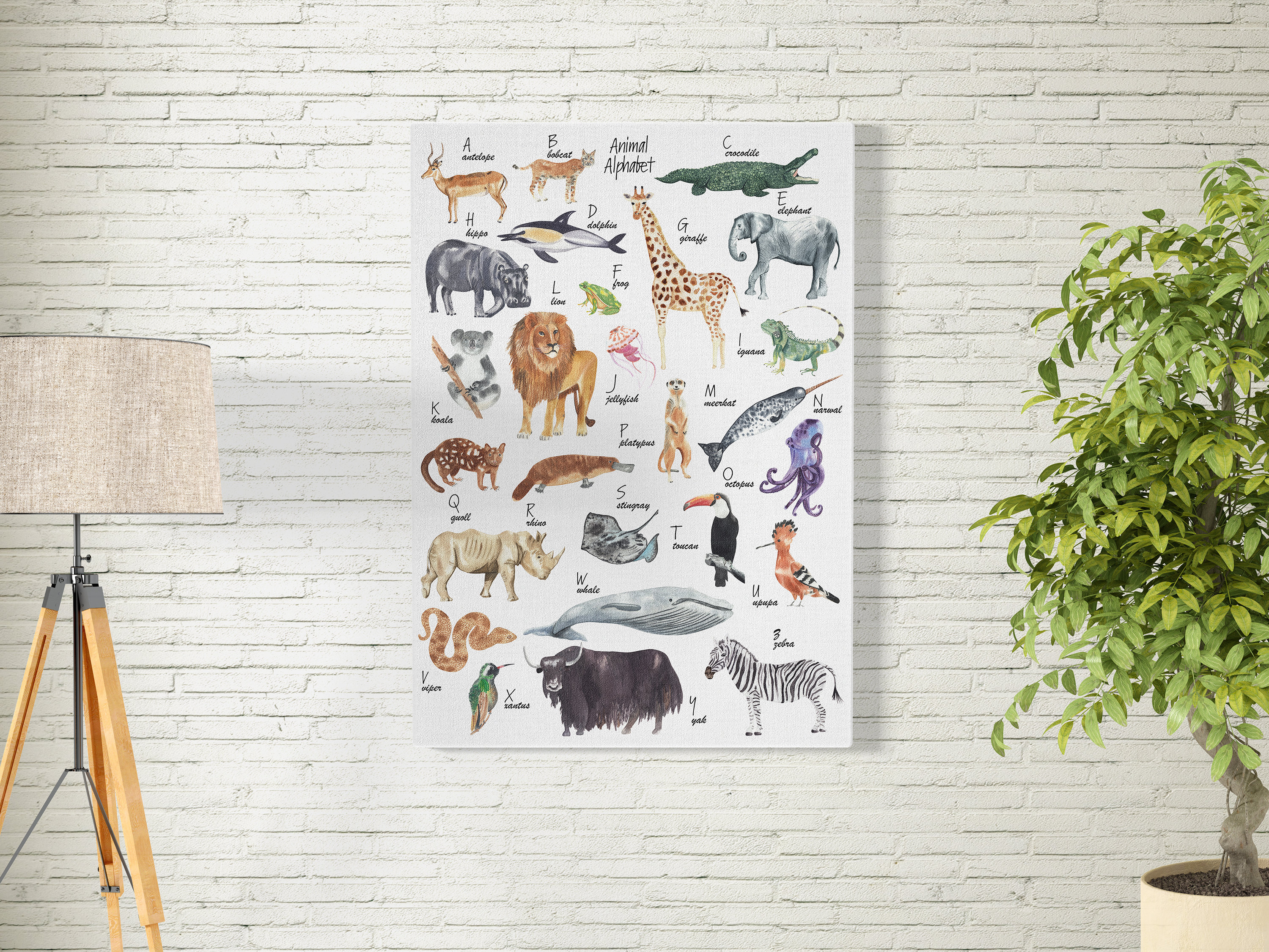 Watercolor Animal Printable Alphabet ABC Digital Poster With Safari ...