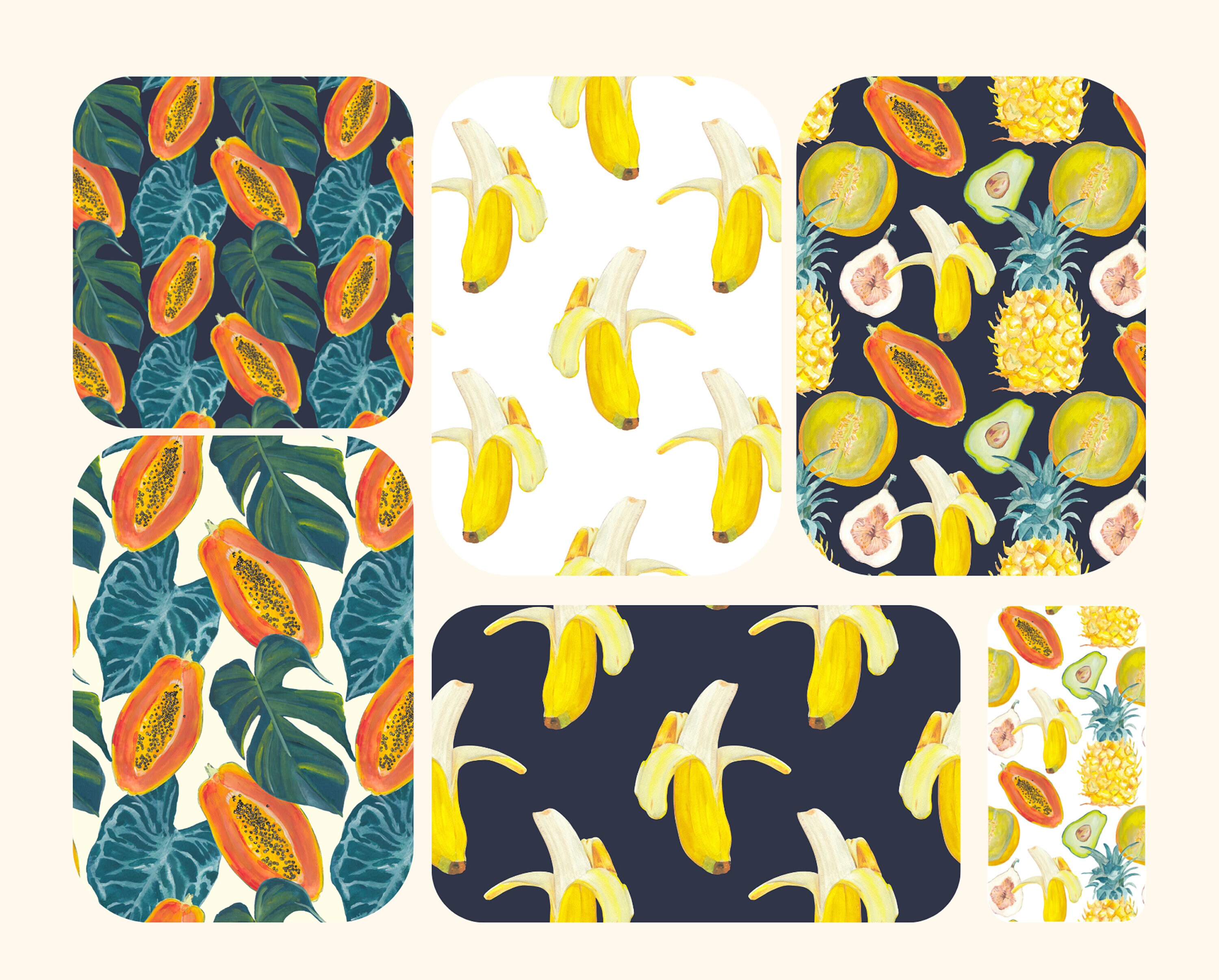 Tropical Fruits Digital Paper Seamless Patterns With Hand Painted ...