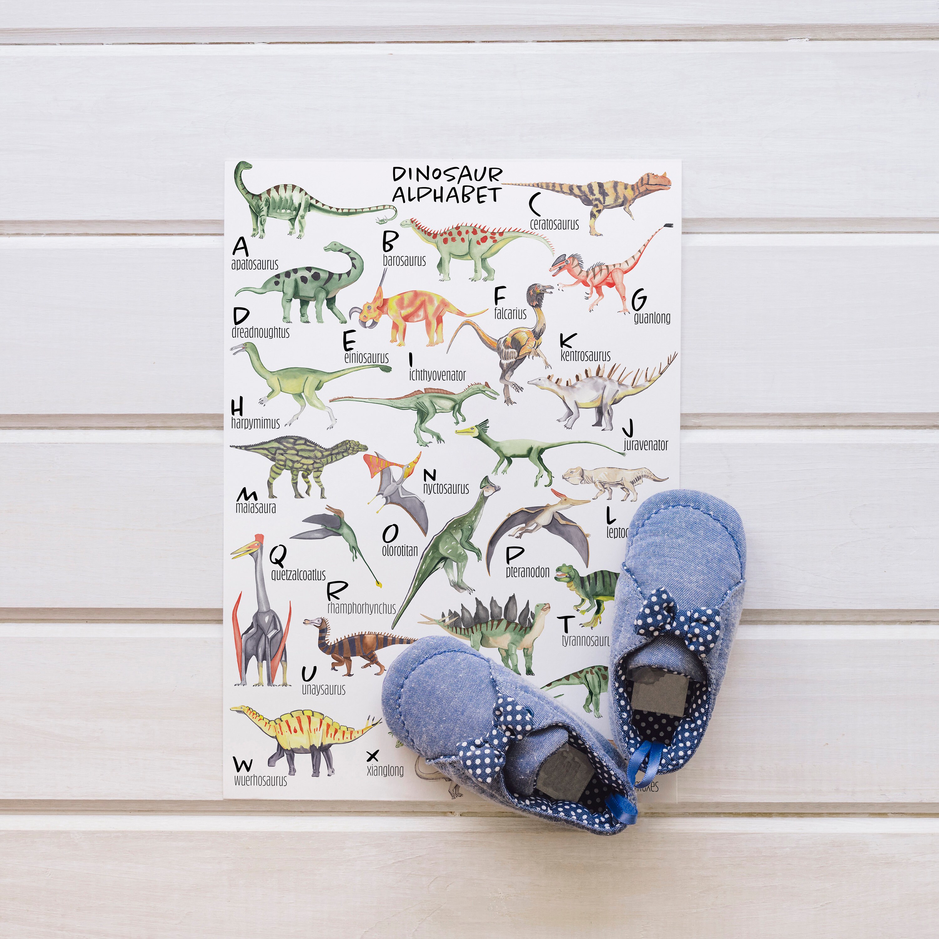 Watercolor Printable Dinosaur Alphabet Dino ABC Poster Hand Painted ...