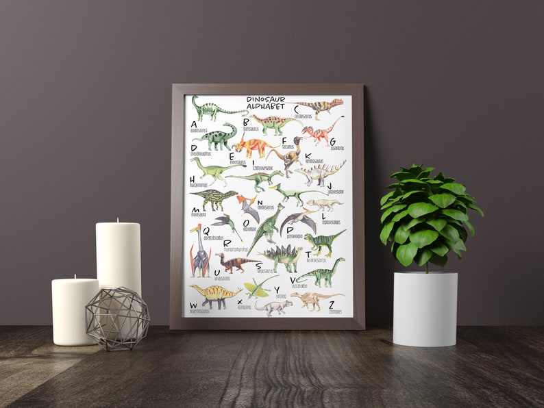 Watercolor Printable Dinosaur Alphabet Dino ABC Poster Hand Painted ...