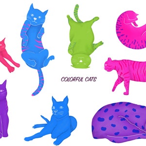 Cats Clipart Colorful & Playful Kittens Illustrations Digital Download ...