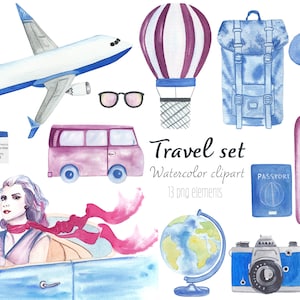 Travel Watercolor Clipart for Summer Vacation Holiday Adventure Planner ...