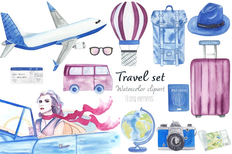 Travel Watercolor Clipart for Summer Vacation Holiday Adventure Planner ...