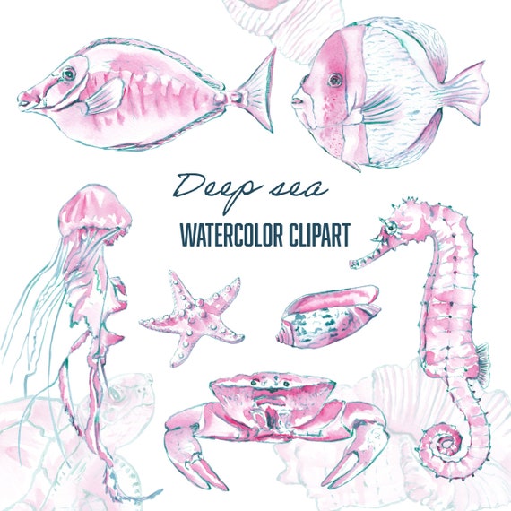 Watercolor Sea Clipart Ocean Animals Life Tropical Fishes - Etsy