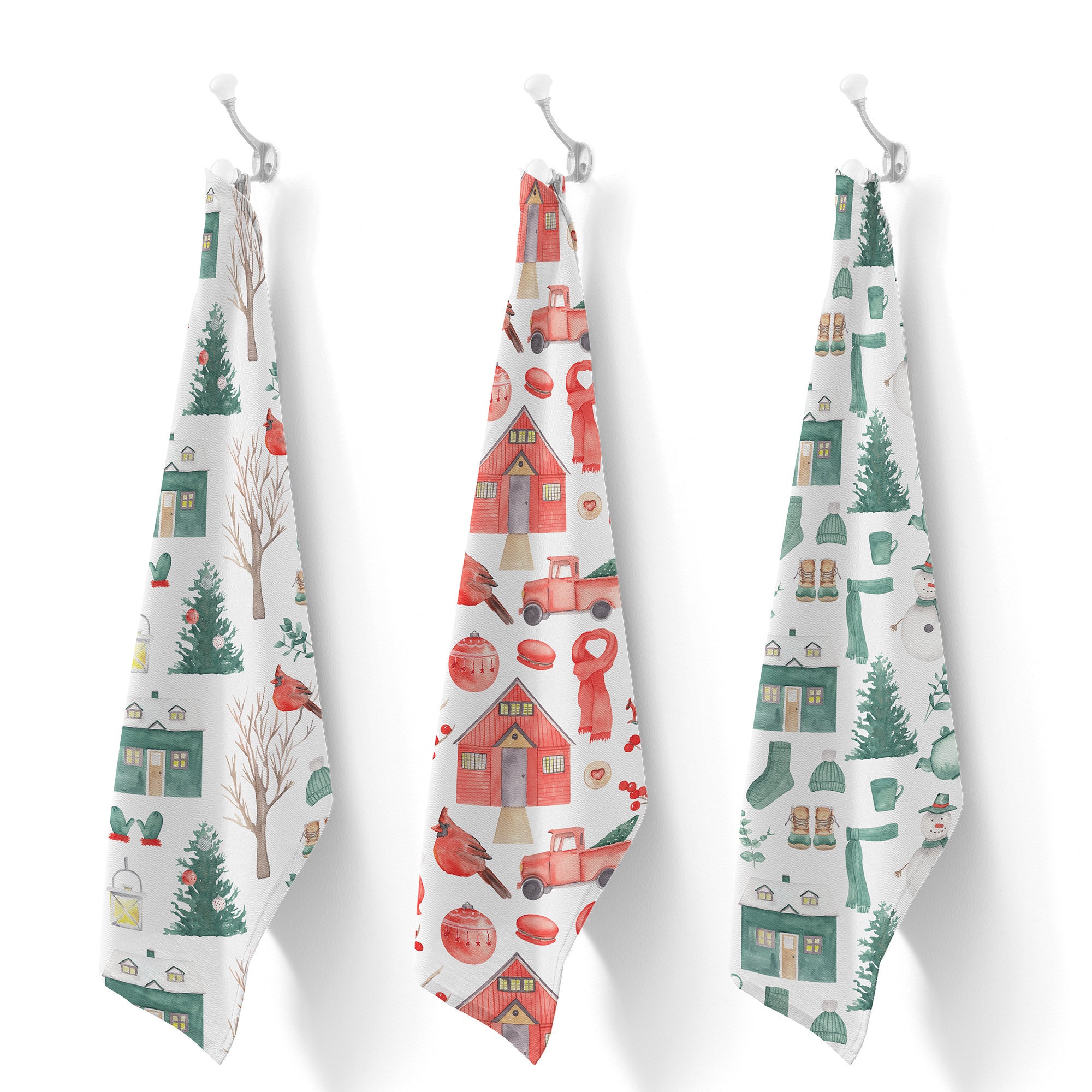 Christmas Seamless Digital Papers Watercolor Patterns Red Green ...