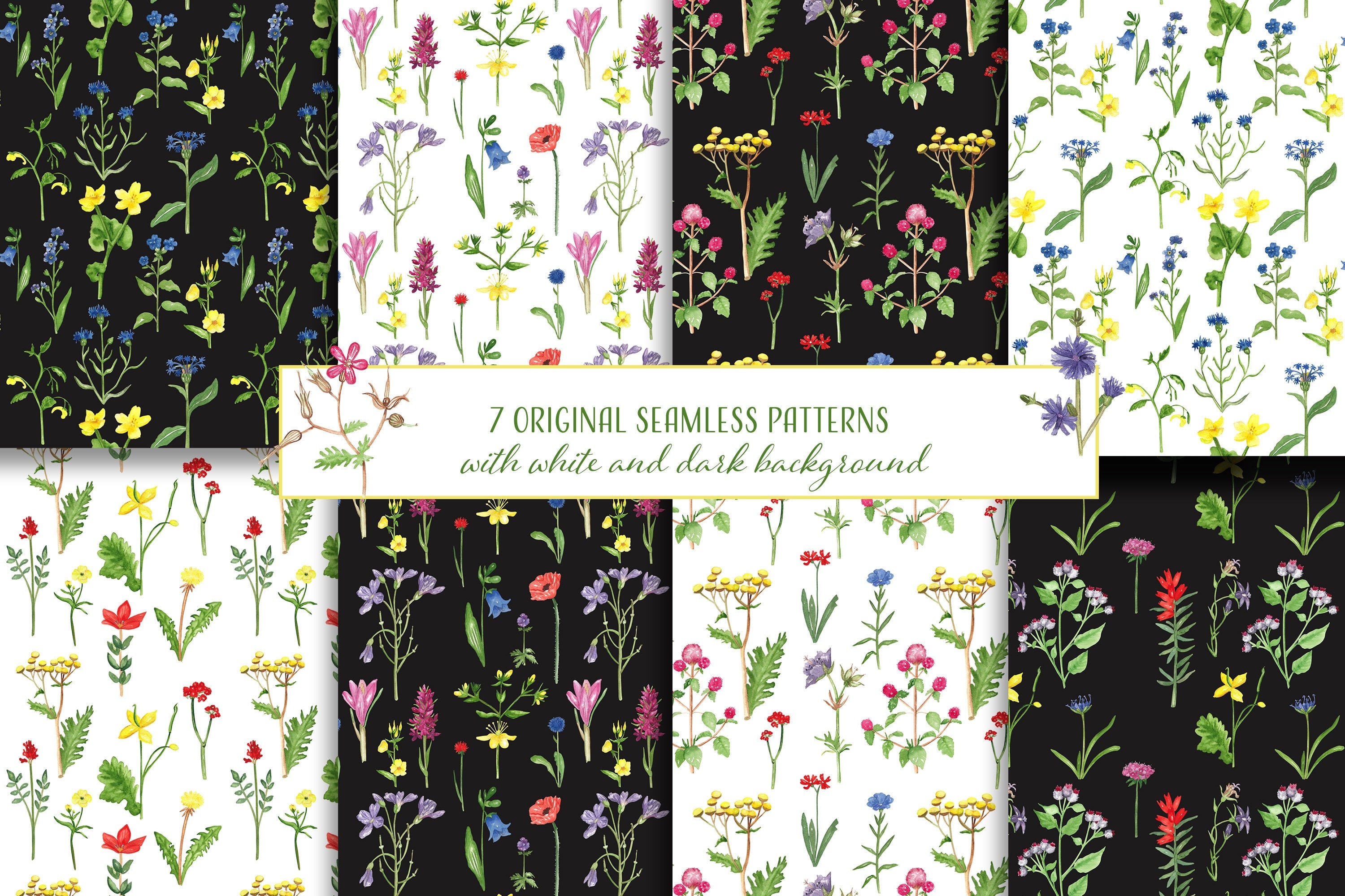 Watercolor Wildflowers Seamless Pattern Nature Inspired Digital Paper ...