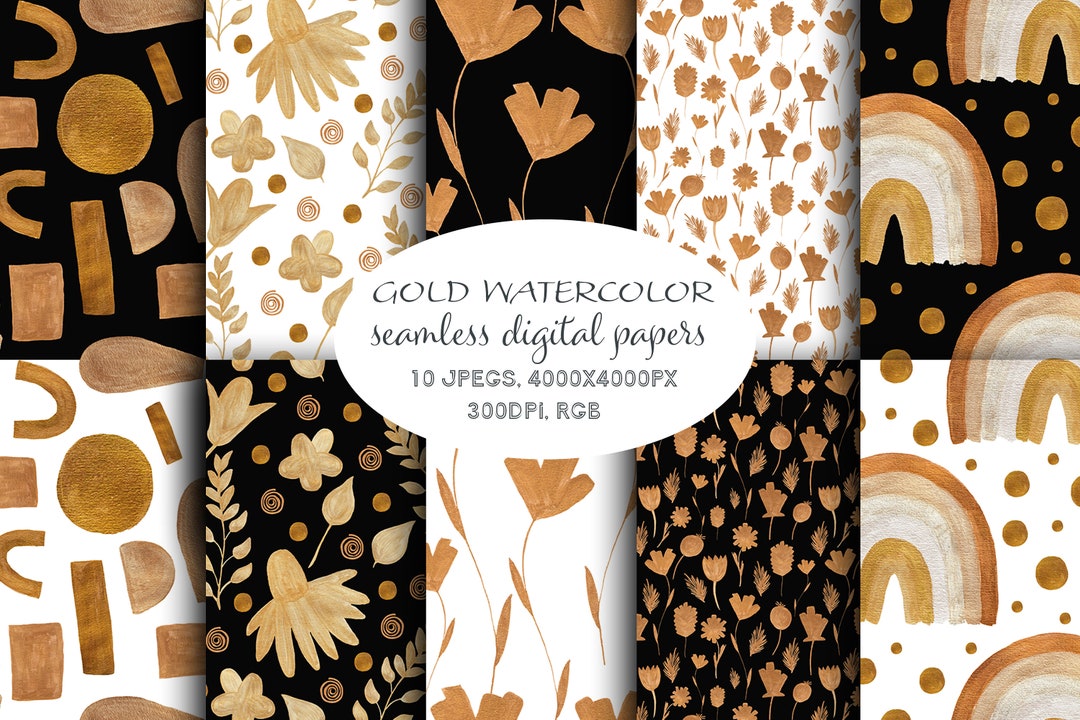 Gold Watercolor Digital Paper Seamless Patterns Gold Watercolor ...