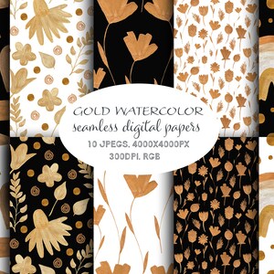 Gold Watercolor Digital Paper Seamless Patterns Gold Watercolor ...
