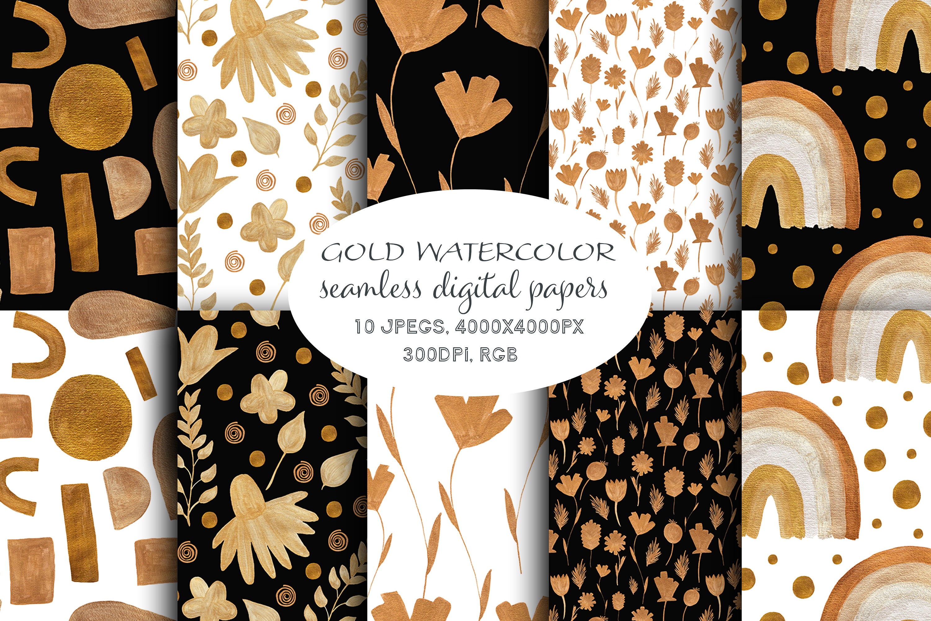 Gold Watercolor Digital Paper Seamless Patterns Gold Watercolor ...