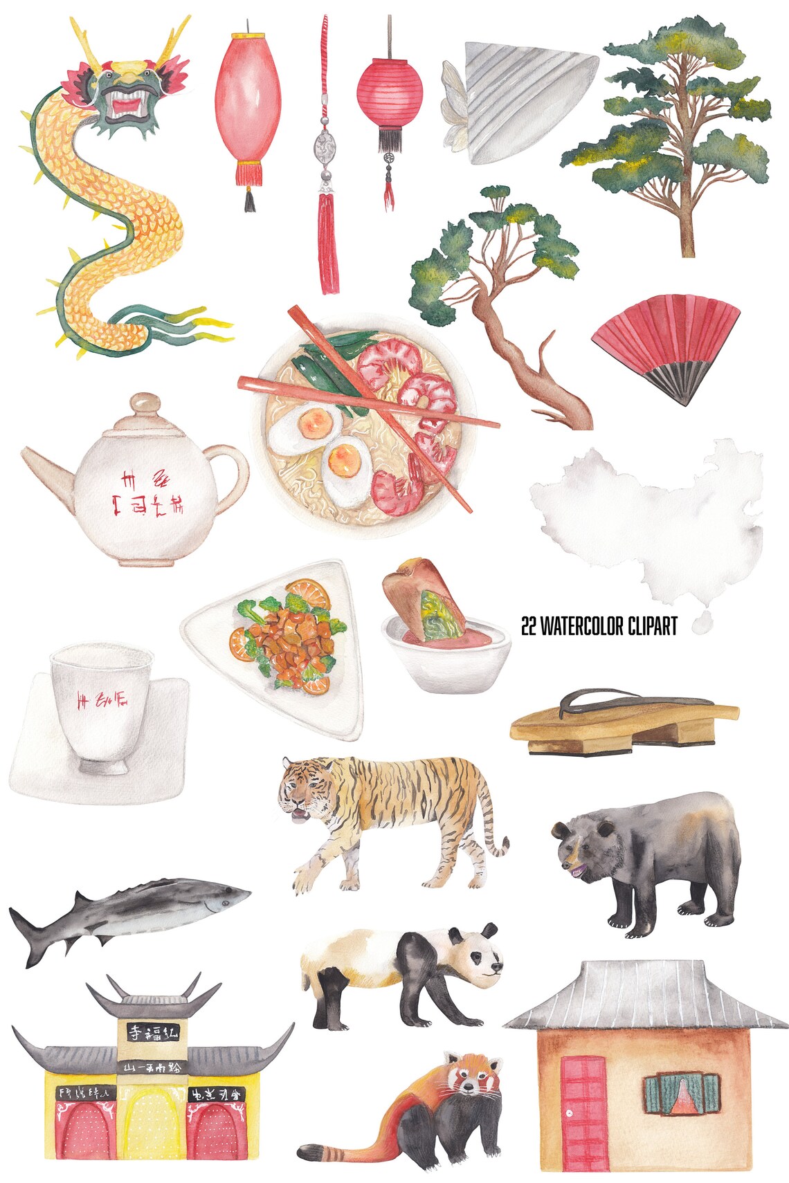 Chinese New Year Clipart Watercolor Hand Painted Illustrations Chinese ...