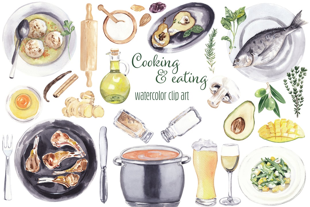 Watercolor Cooking Clipart: Food & Drink Illustrations (digital ...