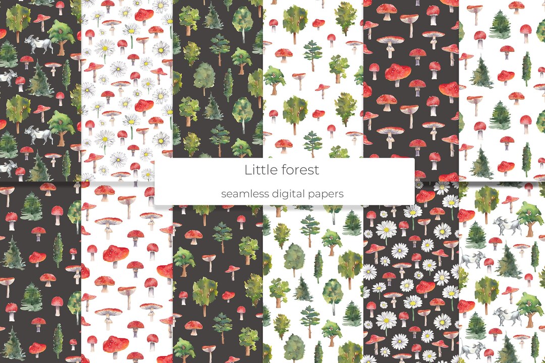 Forest Seamless Patterns Watercolor Digital Paper Jpg Daisy Green Trees ...