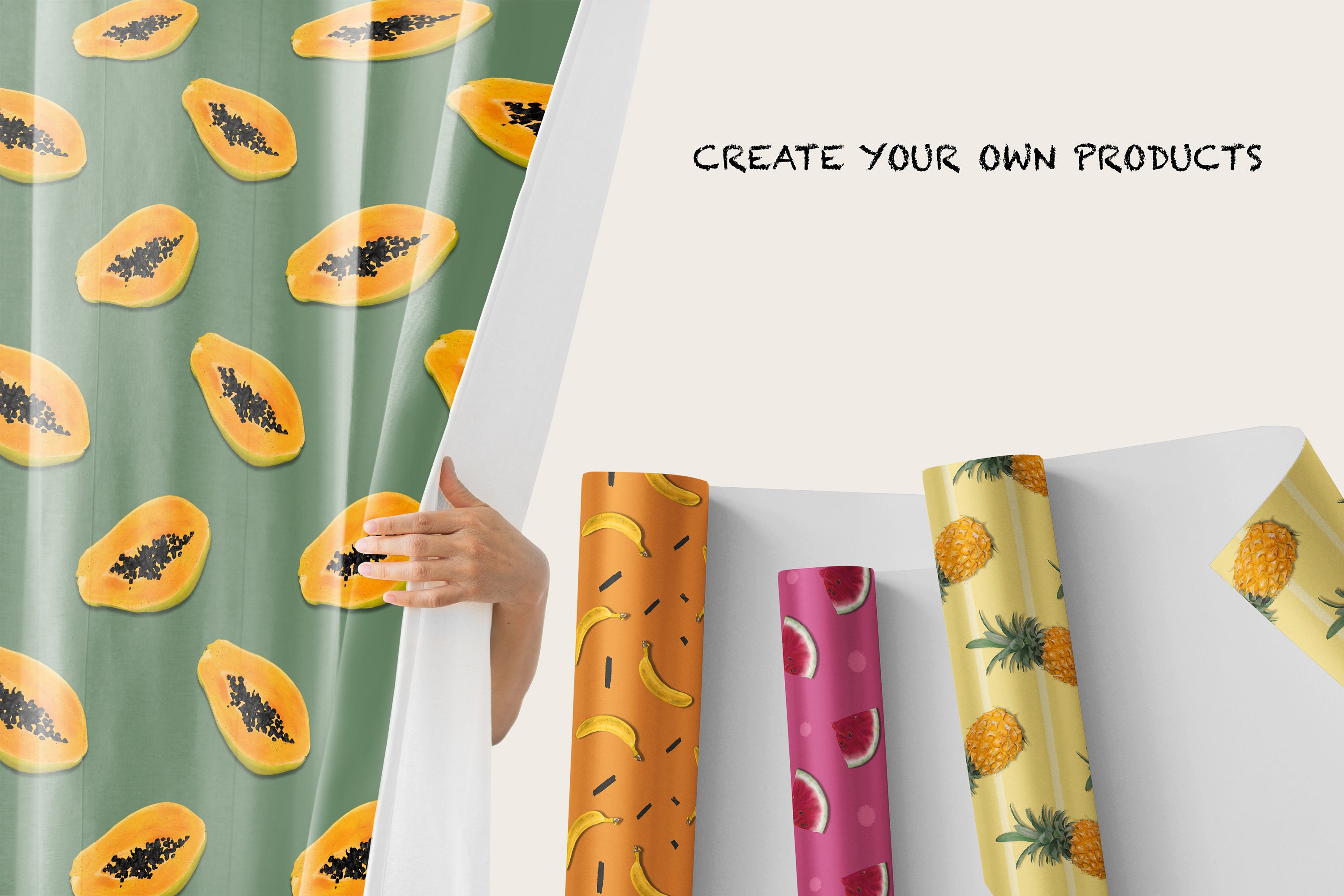 Tropical Seamless Pattern Exotic Fruits Digital Paper Pineapple ...