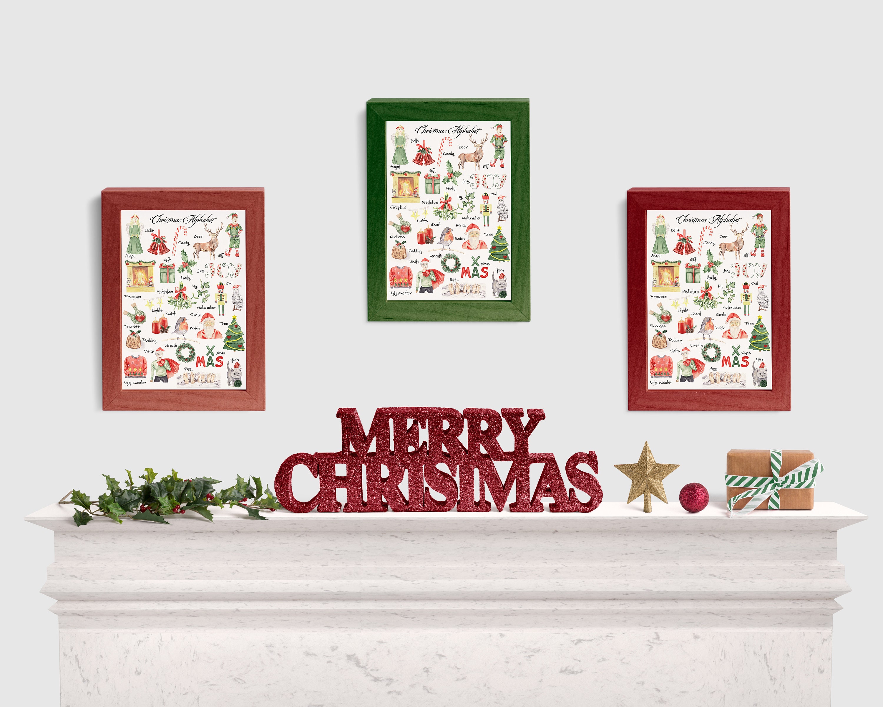 Christmas Alphabet Printable Watercolor Christmas Png Jpg Handpainted ...
