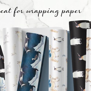 Watercolor Christmas Arctic Animals Digital Paper, Seamless Patterns ...