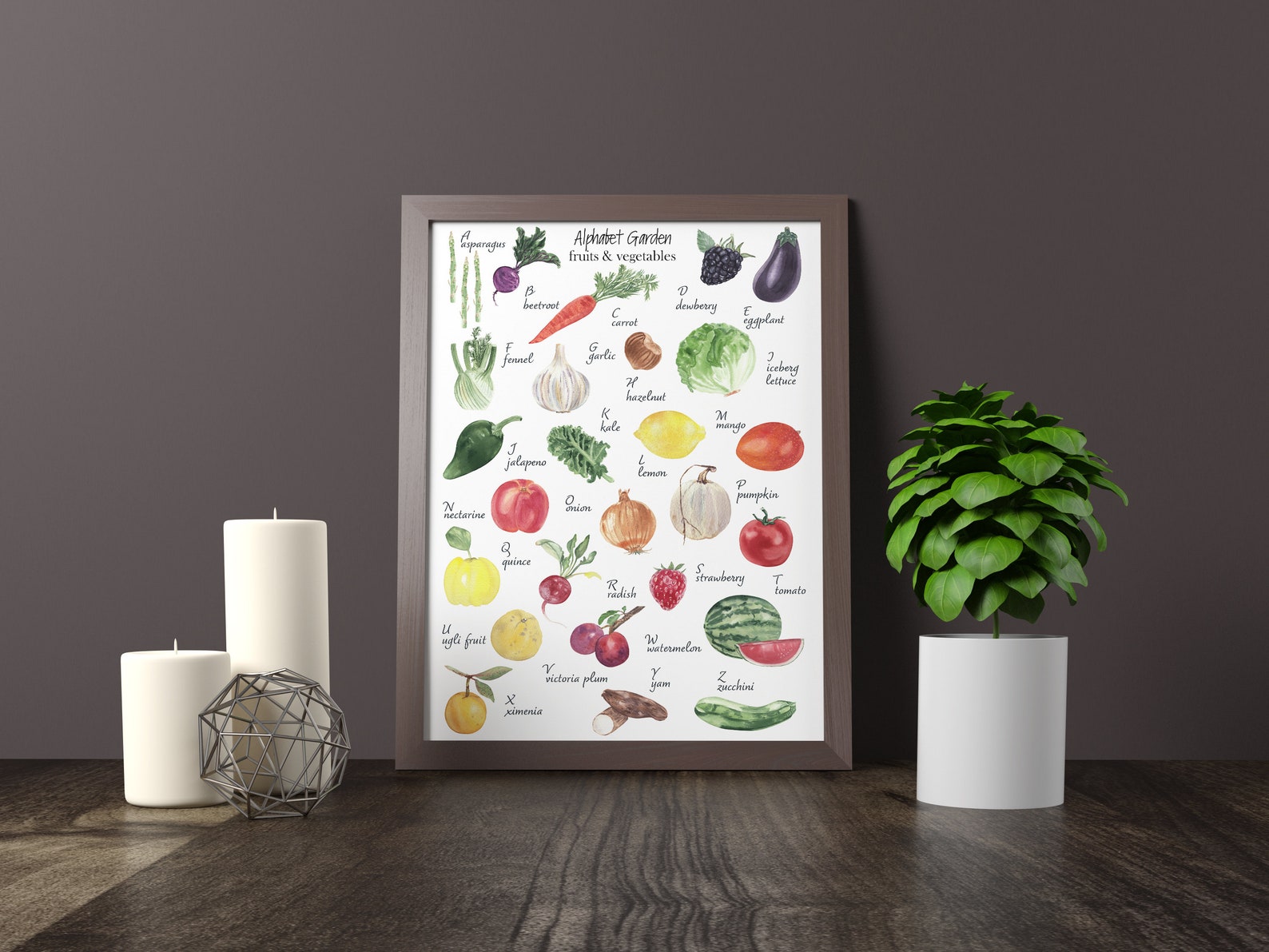 Watercolor Food Printable Alphabet With Fruits & Vegetables ABC Digital ...