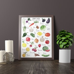 Watercolor Food Printable Alphabet With Fruits & Vegetables ABC Digital ...