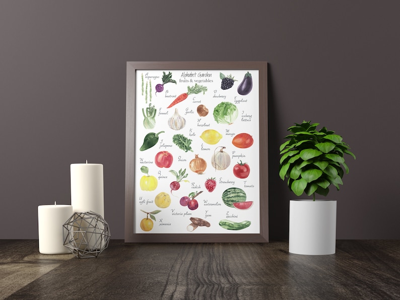 Watercolor Food Printable Alphabet With Fruits & Vegetables ABC Digital ...